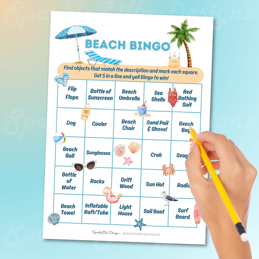 Beach Theme Bingo Game | Party Game Ideas | Beach Bridal Shower Games ...