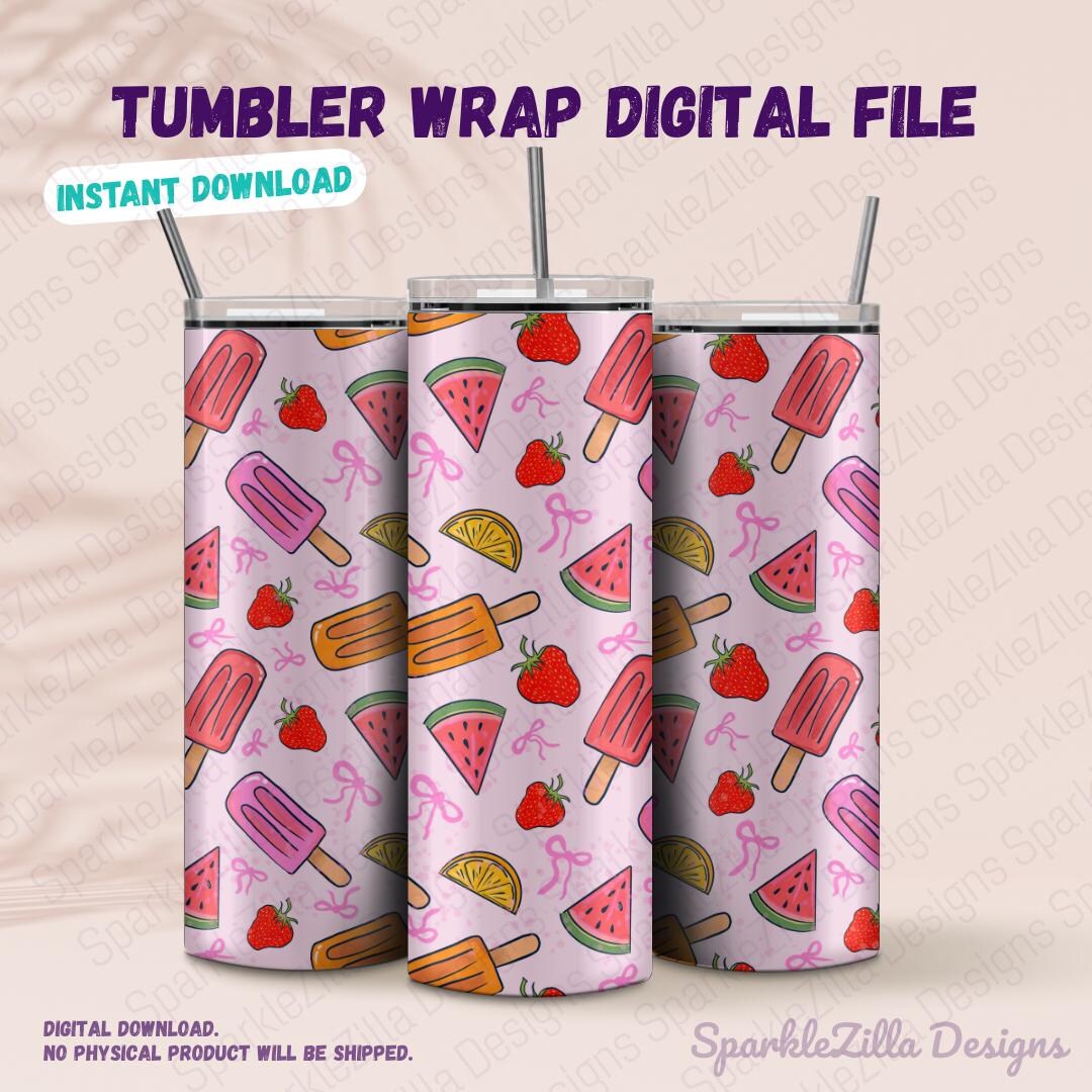 Summer Fruit Popsicle Tumbler Wrap, 20oz Sublimation Design, Summer ...