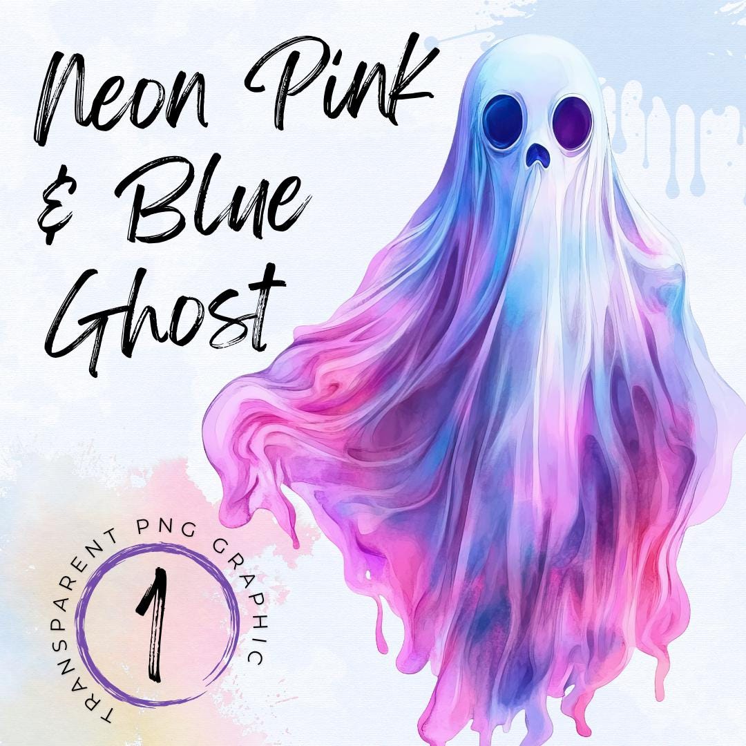 Neon Pink and Blue Ghost Clipart | Transparent Background | Digital ...