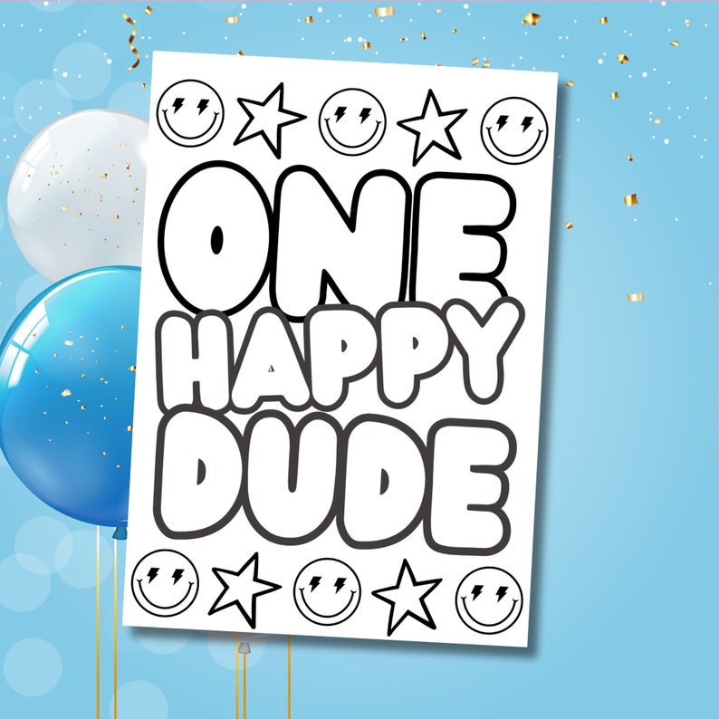 One Happy Dude Coloring Sheets | Instant Download | 1st Birthday ...