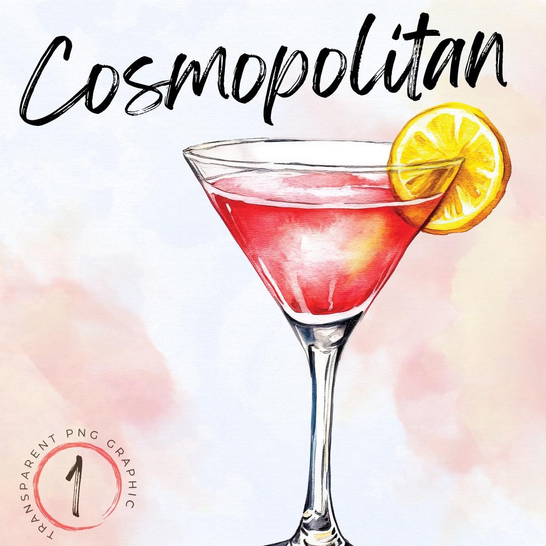 Cosmopolitan Cocktail Watercolor Clipart | Cocktail Recipe | Classic ...