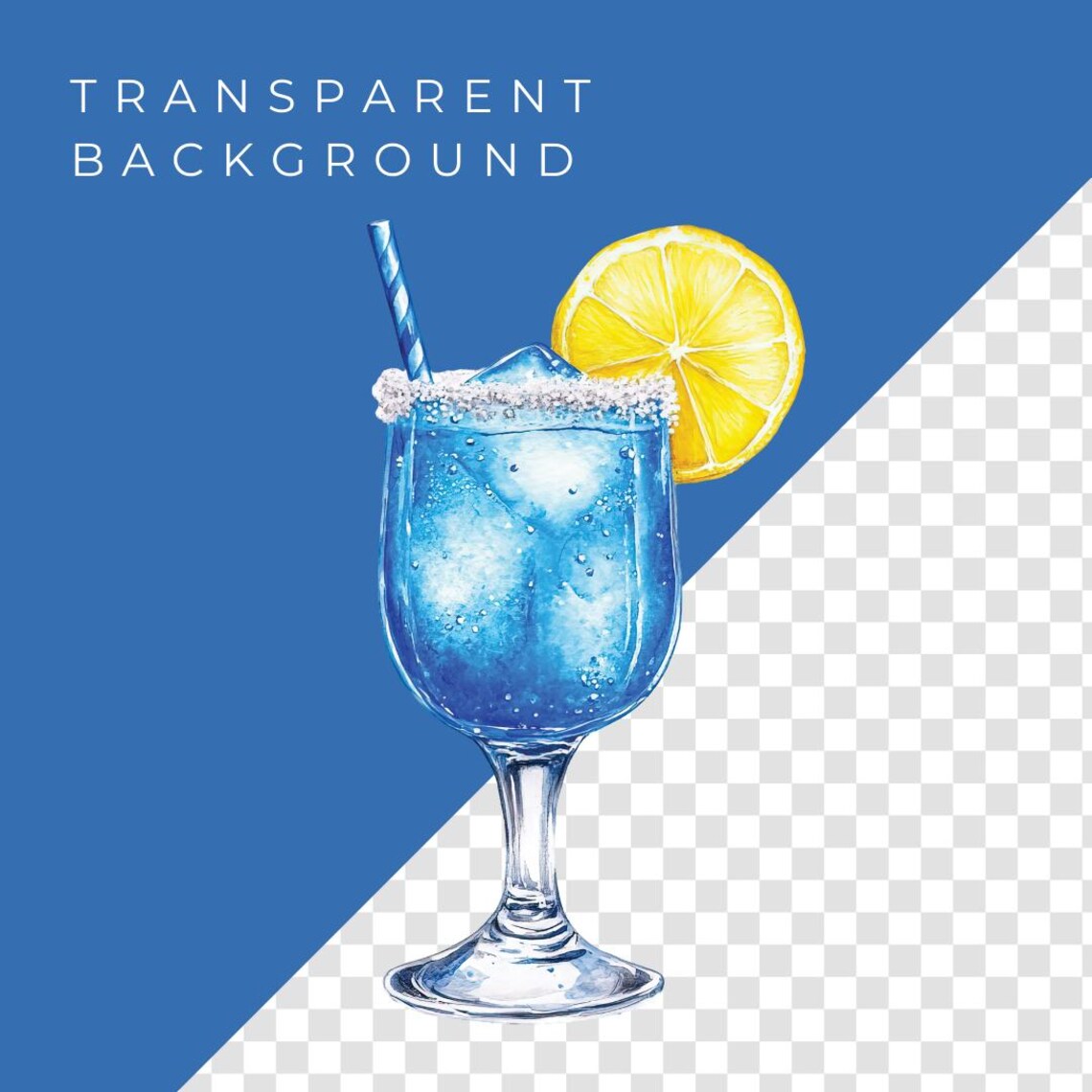 Watercolor Blue Lagoon Sparkle Clipart | Alcohol Drink Illustration ...