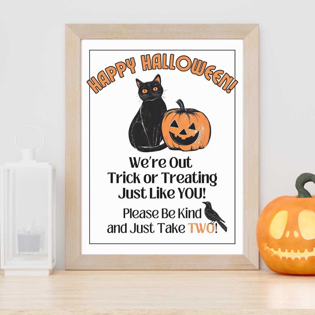 Printable Please Take One Treat Sign, Halloween Trick-or-treat Sign ...