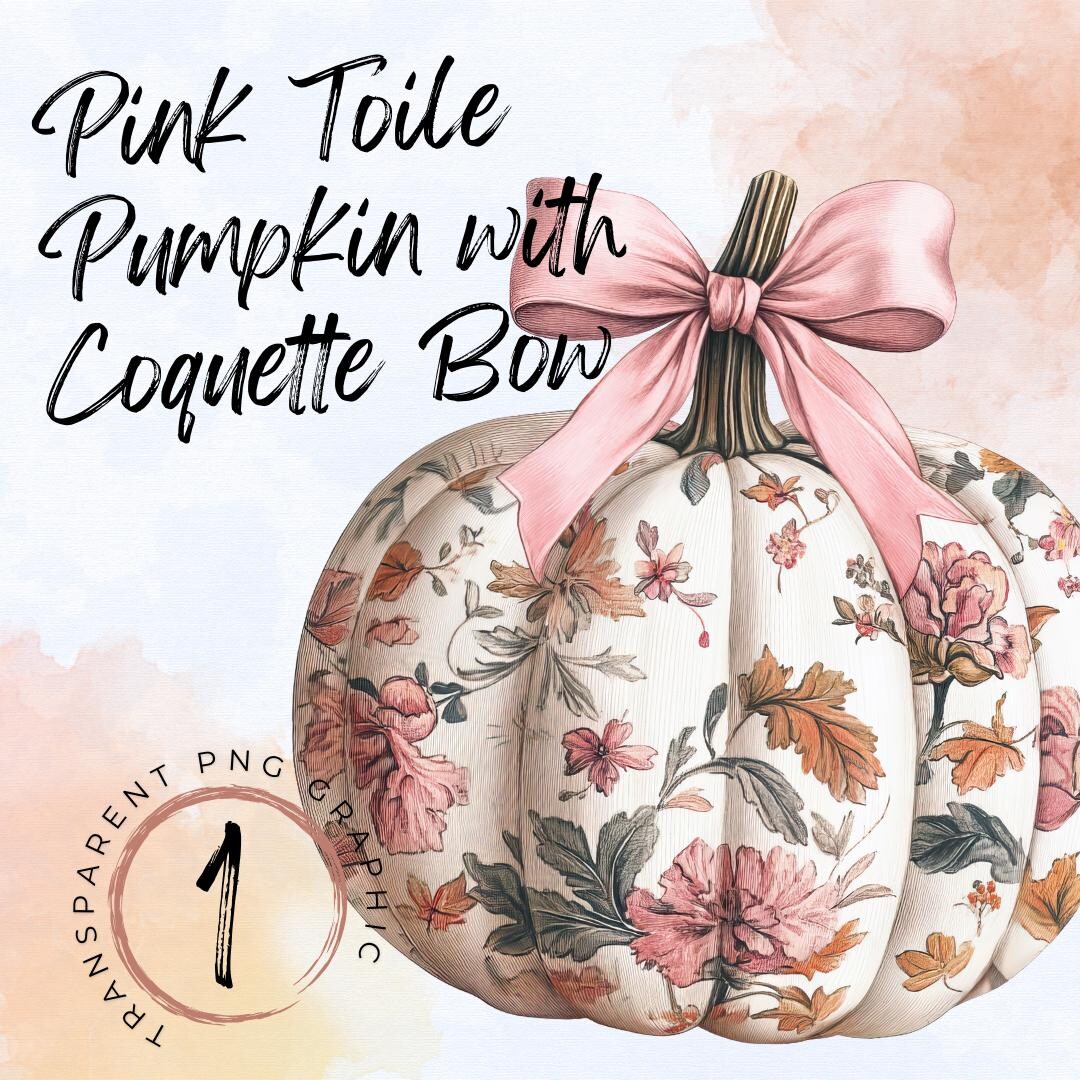 Pink Toile Pumpkin Sublimation | Fall Ephemera | Transparent Pngs ...