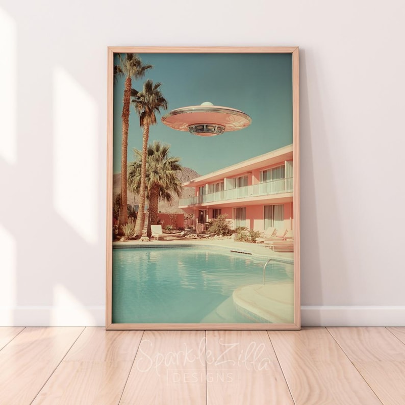 Retro UFO Photo Art | Palm Springs Printable | Wall Decor | Sci-fi Art ...