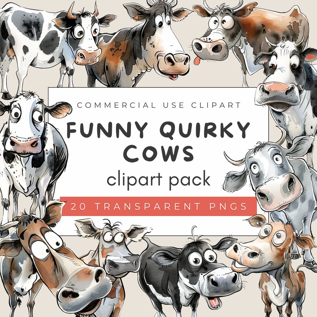 Watercolor Quirky Cow Clipart: Funny Farm Animals (20 PNG) - Etsy