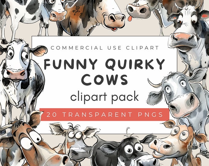 Funny Cow Clipart Bundle Quirky Cow Clipart Bundle Silly Cow Clipart ...