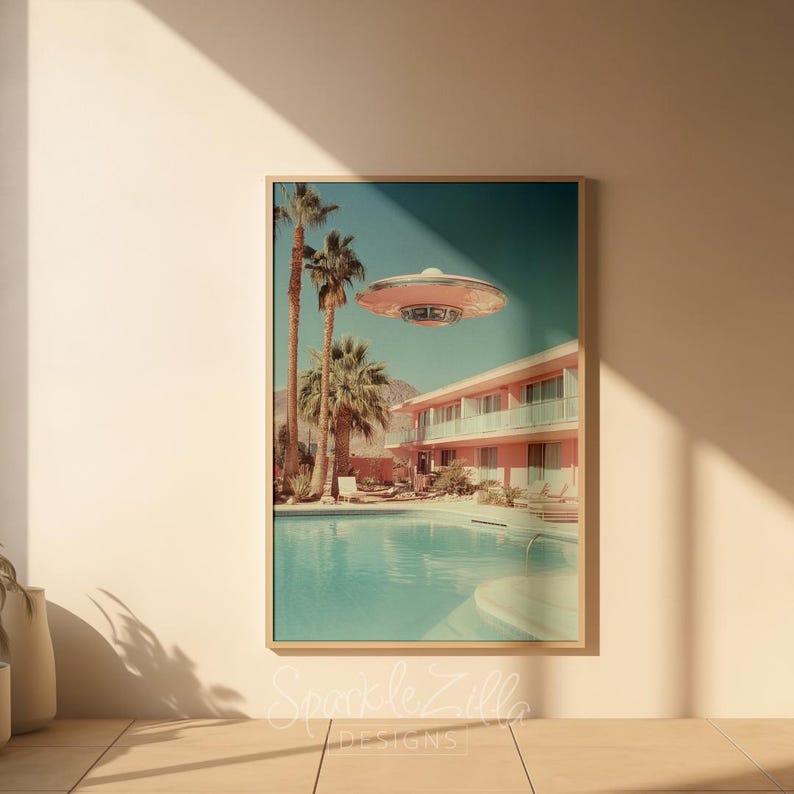 Retro UFO Photo Art | Palm Springs Printable | Wall Decor | Sci-fi Art ...