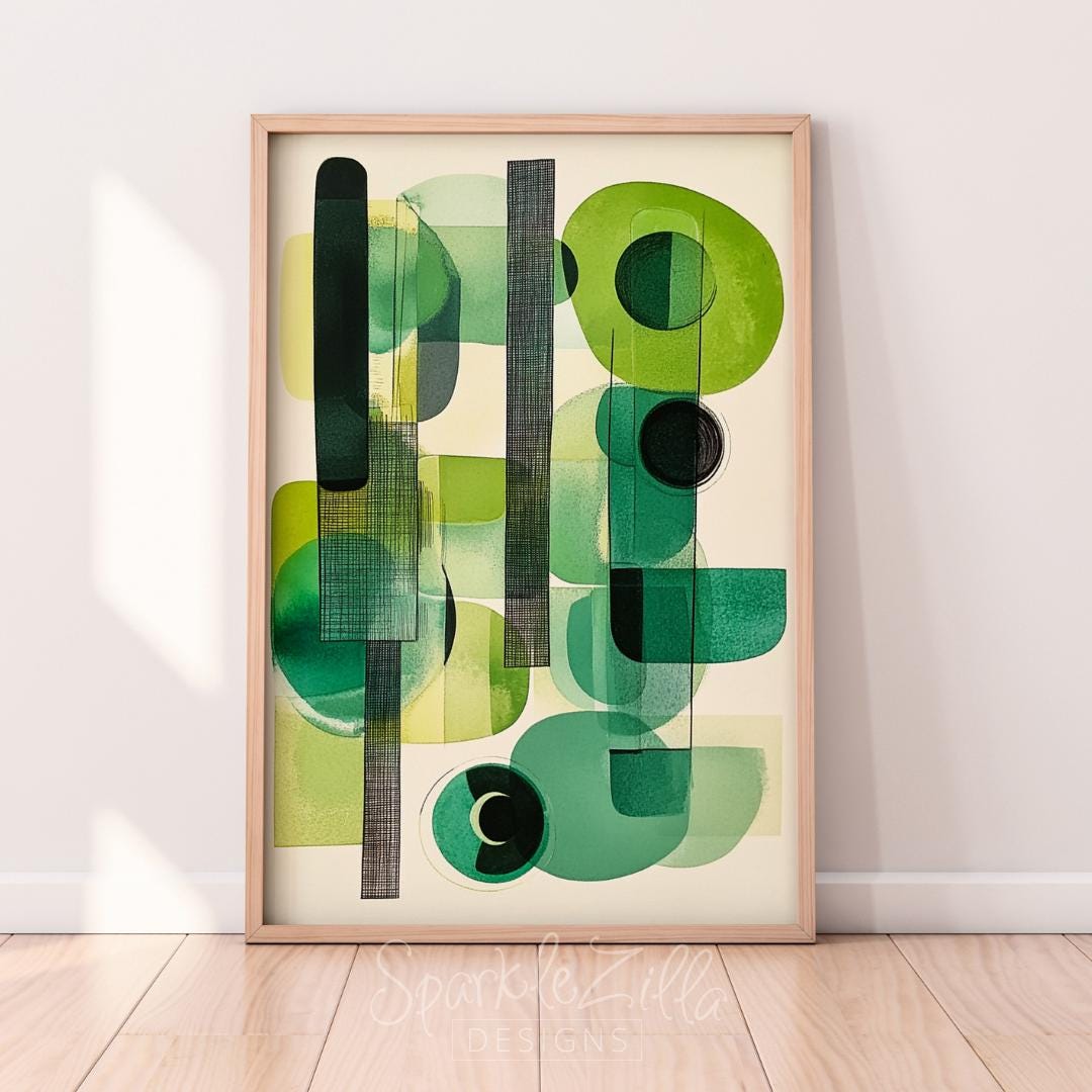 Shades of Green Midcentury Abstract Printable Wall Art | Midcentury Art ...