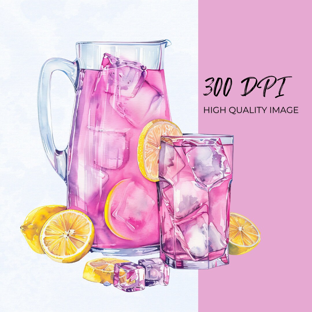 Pink Lemonade Clipart | Summer Drink Clipart | Pitcher of Lemonade ...