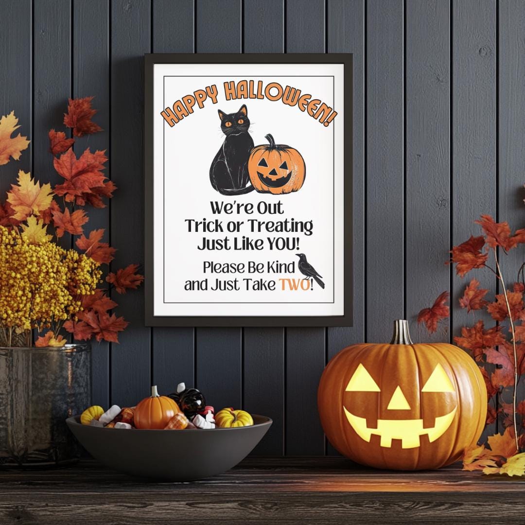 Printable Please Take One Treat Sign, Halloween Trick-or-treat Sign ...
