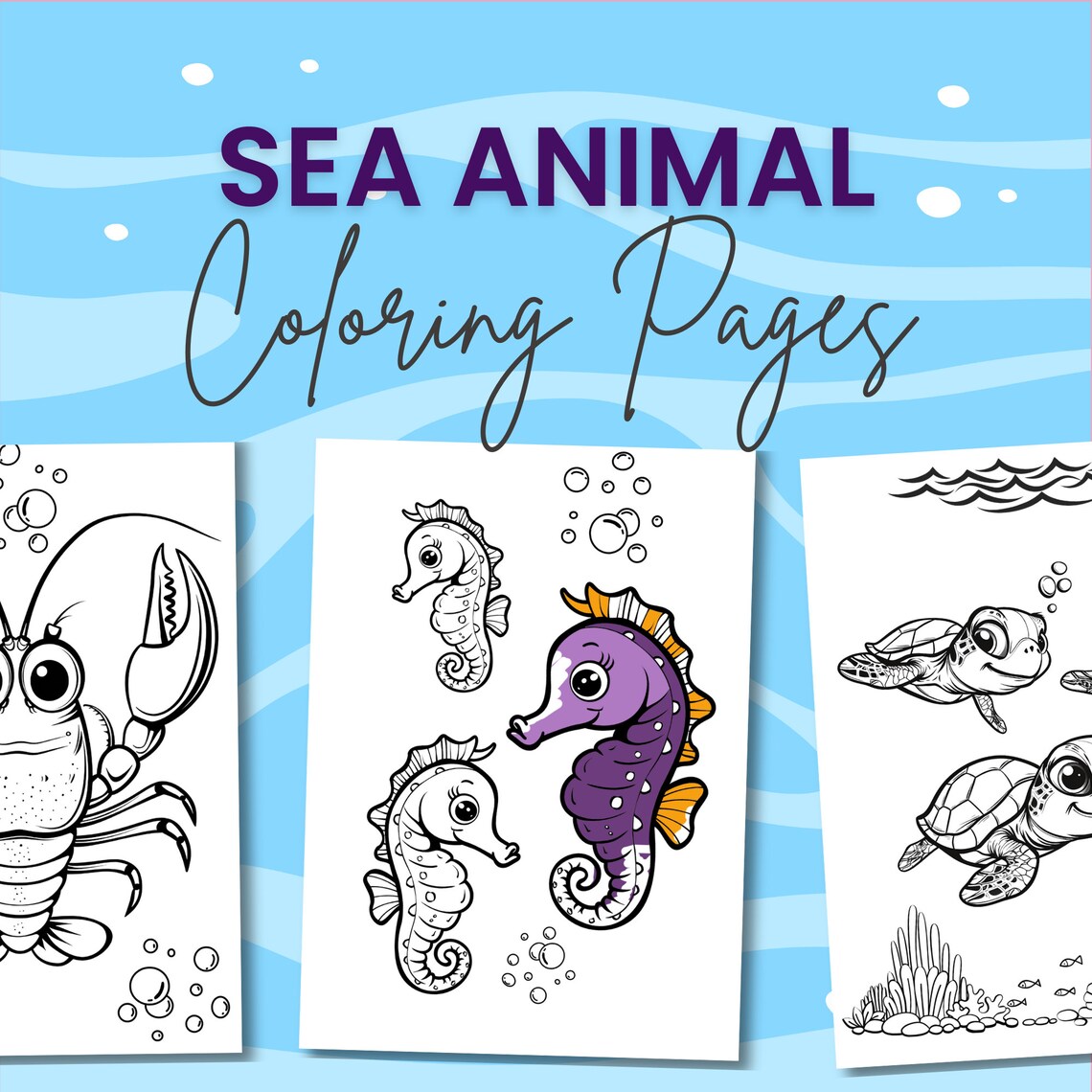 Sea Animals Coloring Page Instant Download Digital Download Kids Party ...