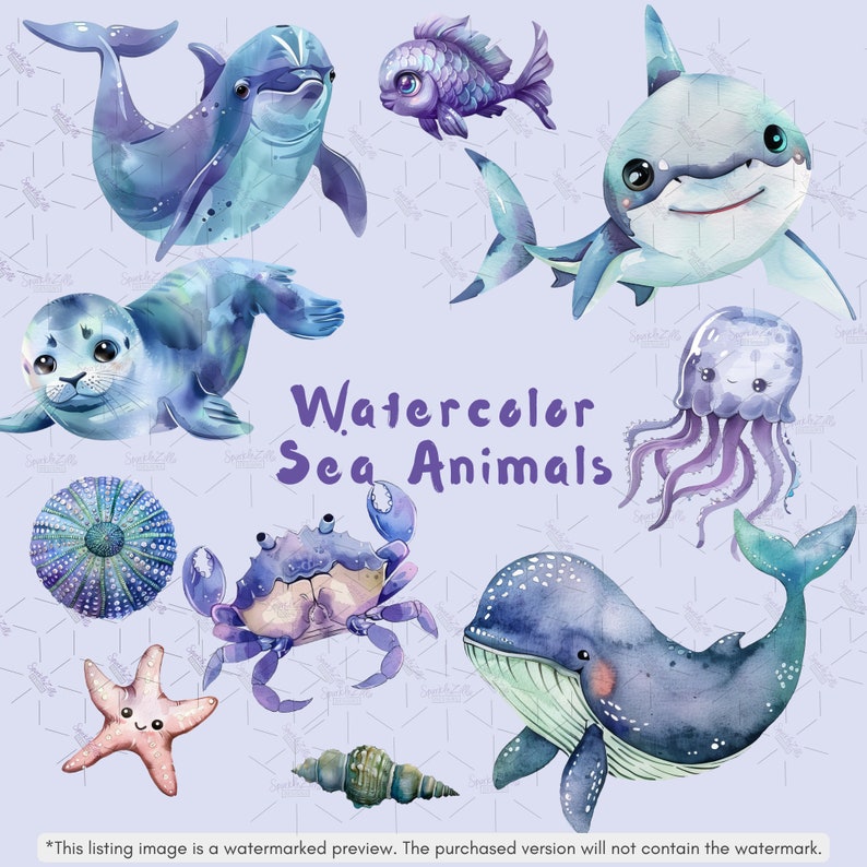 28 PNG Watercolor Sea Animals Ocean Animals Watercolor Sea Turtle ...