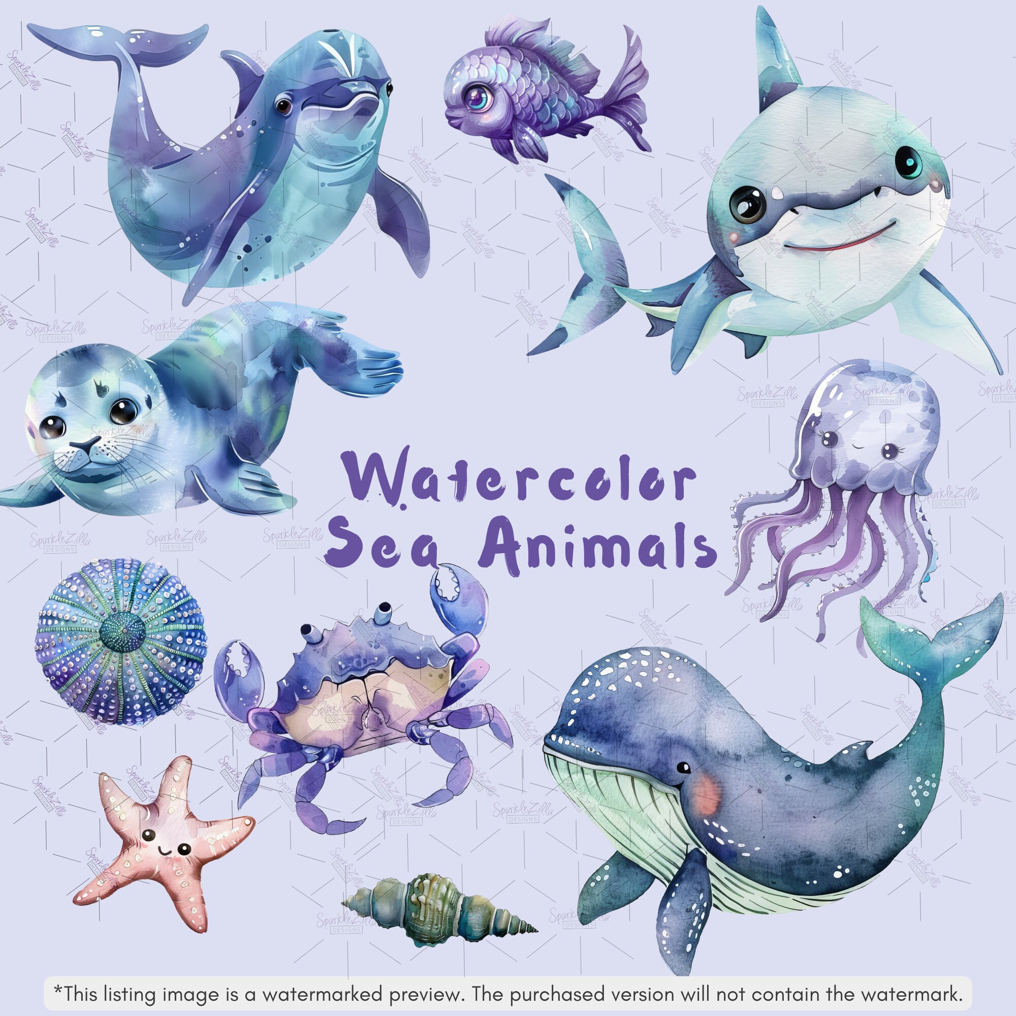 28 PNG Watercolor Sea Animals Ocean Animals Watercolor Sea Turtle ...