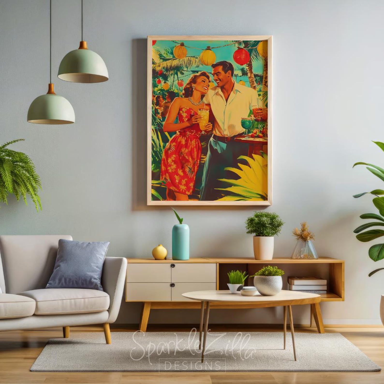 Vintage Tiki Bar Couple Printable Wall Art | Atomic Tiki Prints | Retro ...