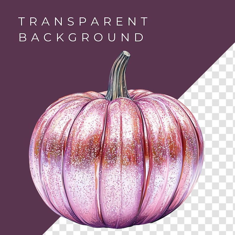 Glitter Pink Pumpkin Clipart: Watercolor Halloween PNG (instant ...