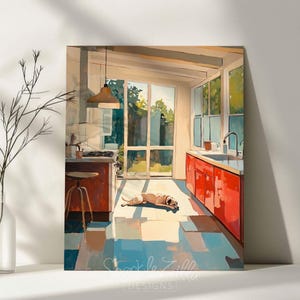 Modern Kitchen With Dog Printable Wall Art | Dog Lover Art | Midcentury ...