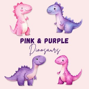 Pink and Purple Dinosaurs Watercolor Clipart | Dinosaur PNG | Kawaii ...