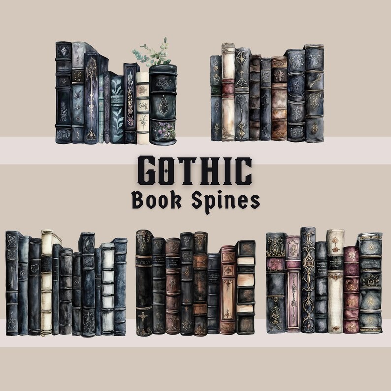 Gothic Book Spine Clipart | Book Spine PNG | Spooky Books | Vintage ...