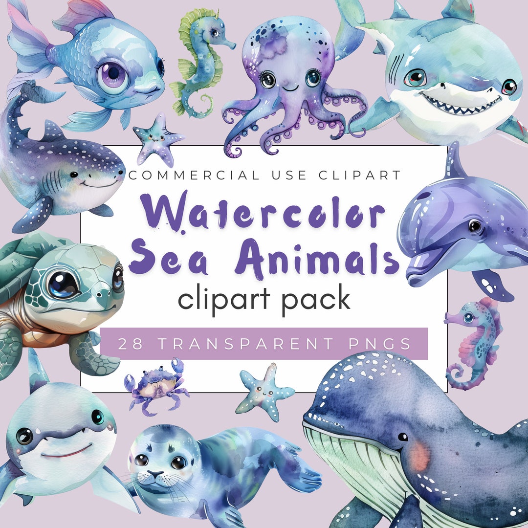 28 PNG Watercolor Sea Animals Ocean Animals Watercolor Sea Turtle ...