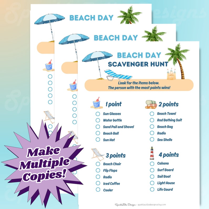 Beach Theme Scavenger Hunt | Party Game Ideas | Beach Bridal Shower ...