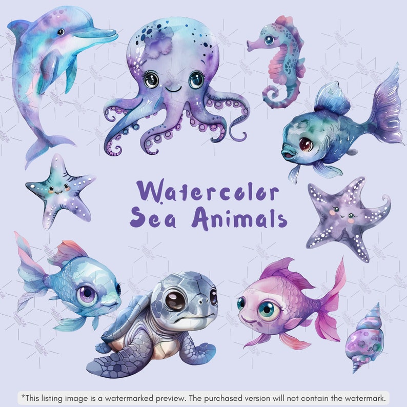 28 PNG Watercolor Sea Animals Ocean Animals Watercolor Sea Turtle ...