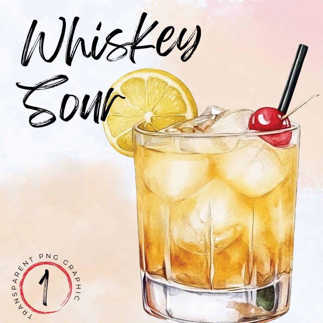 Whiskey Sour Cocktail Clipart PNG | Wedding Drinks Sign | Watercolor ...