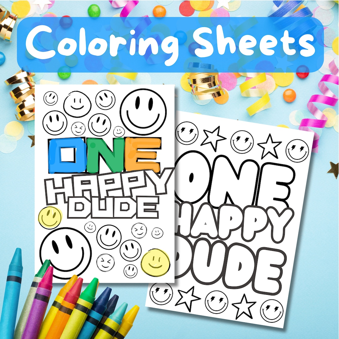 One Happy Dude Coloring Sheets | Instant Download | 1st Birthday ...