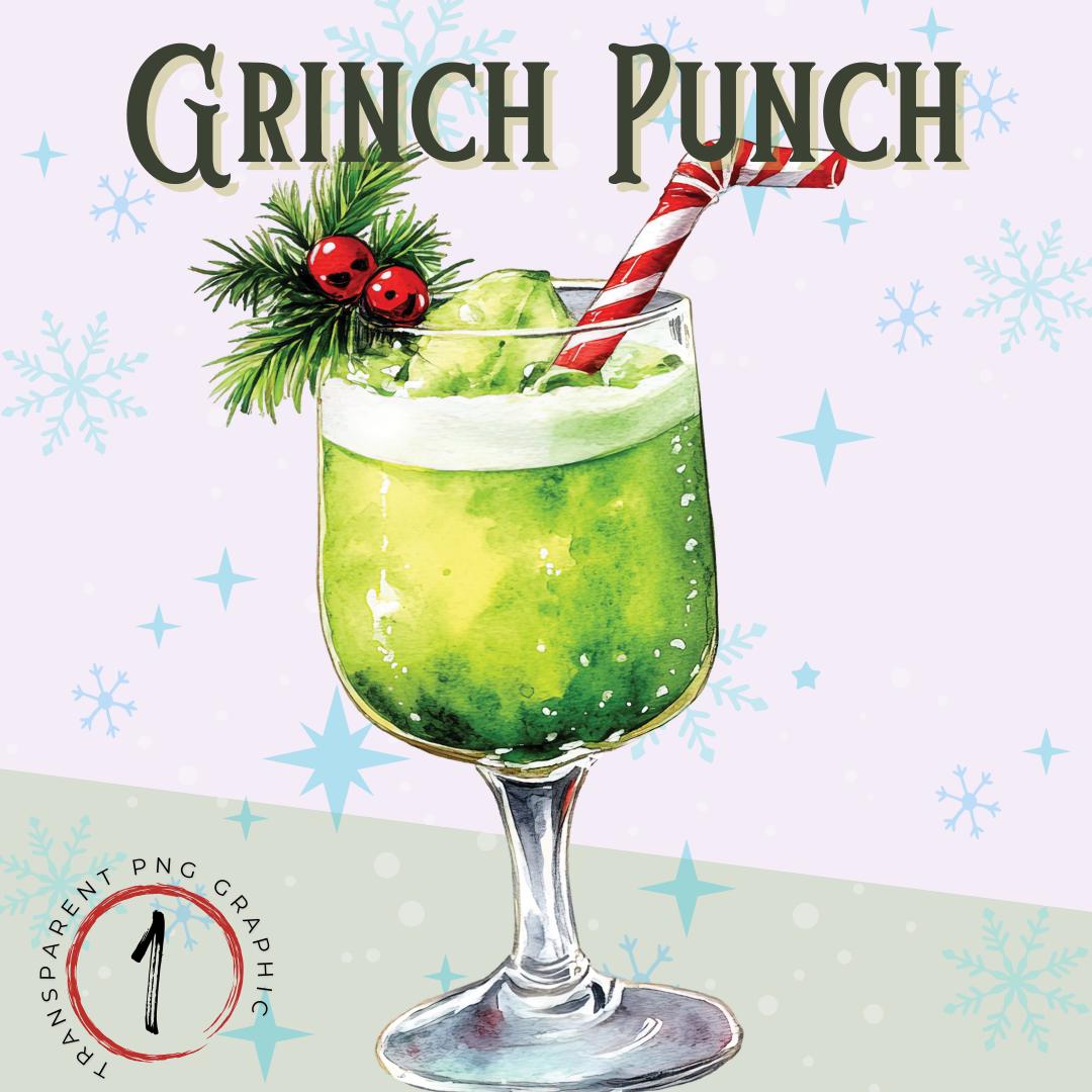 Grinch Punch SVG | Christmas Drinks Clipart | Watercolor Cocktails ...