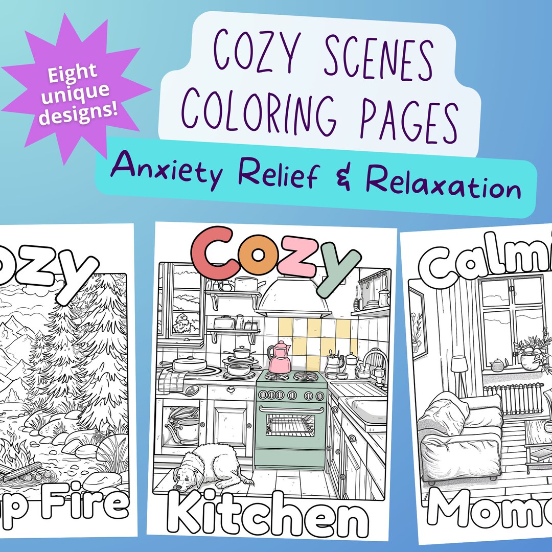 Cozy Adult Coloring Pages | Calming Coloring Pages | Cozy Cats and Dogs ...