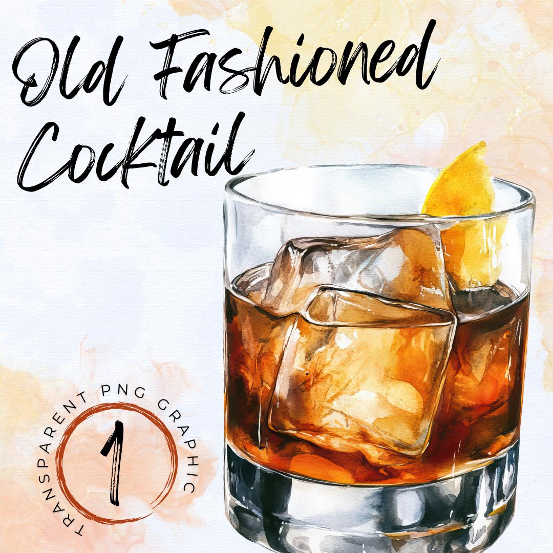 Old Fashioned Cocktail Watercolor Clipart | Cocktail Recipe | Classic ...