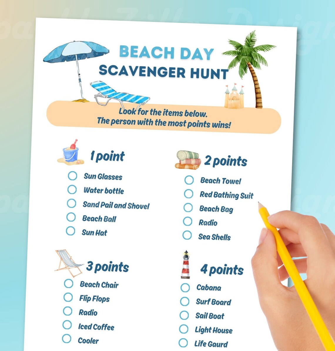 Beach Theme Scavenger Hunt | Party Game Ideas | Beach Bridal Shower ...