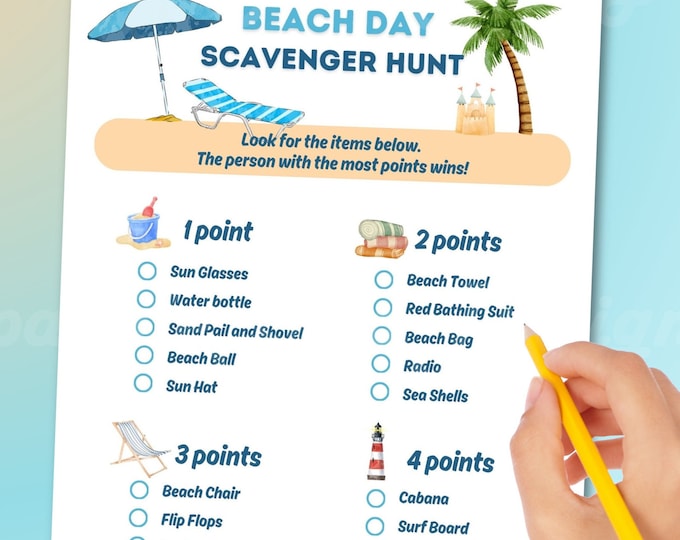 Beach Scavenger Hunt, Treasure Hunt for Beach Days With Kids, Ocean I ...