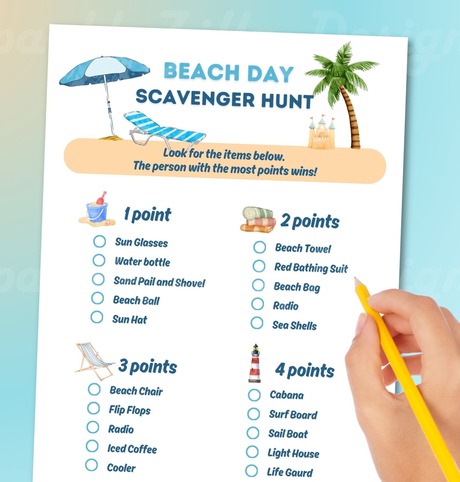 Beach Theme Scavenger Hunt | Party Game Ideas | Beach Bridal Shower ...