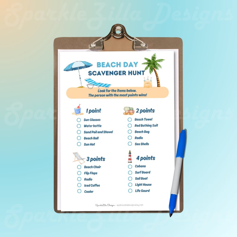 Beach Theme Scavenger Hunt | Party Game Ideas | Beach Bridal Shower ...