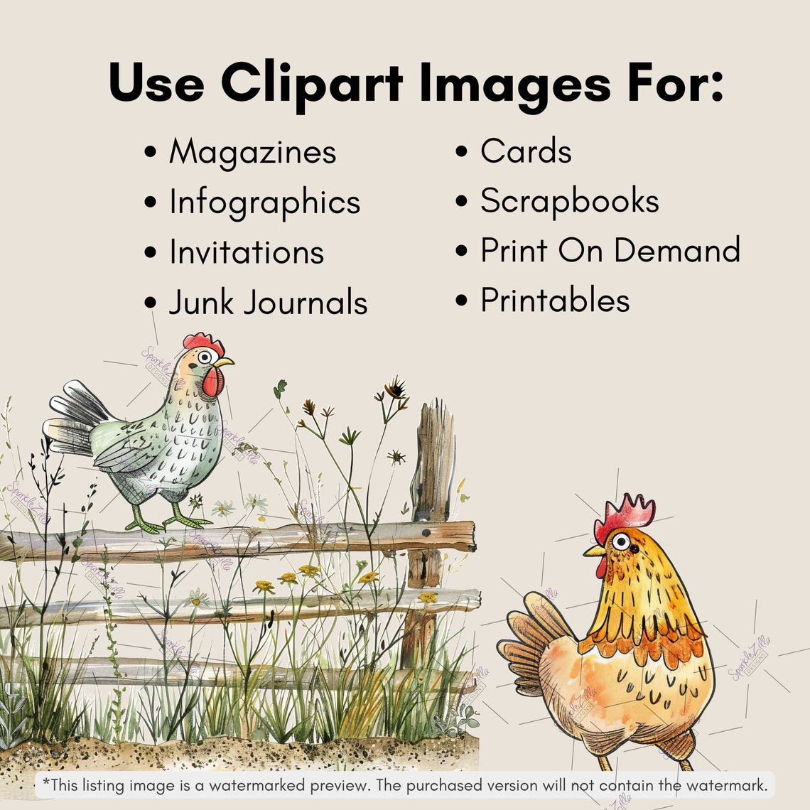25 PNG Watercolor Quirky Farm Animal Clipart Quirky Chicken Clipart PNG ...