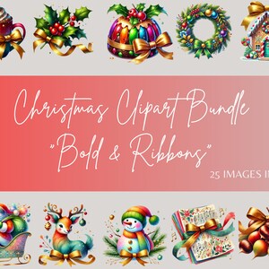 Christmas Clipart Bundle Bold and Ribbons Colorful and Gold Winter ...