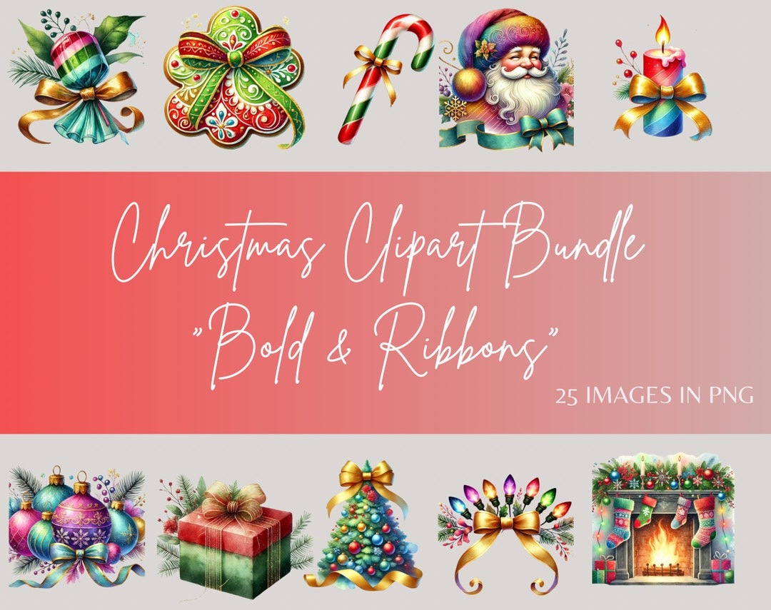 Christmas Clipart Bundle Bold and Ribbons Colorful and Gold Winter ...