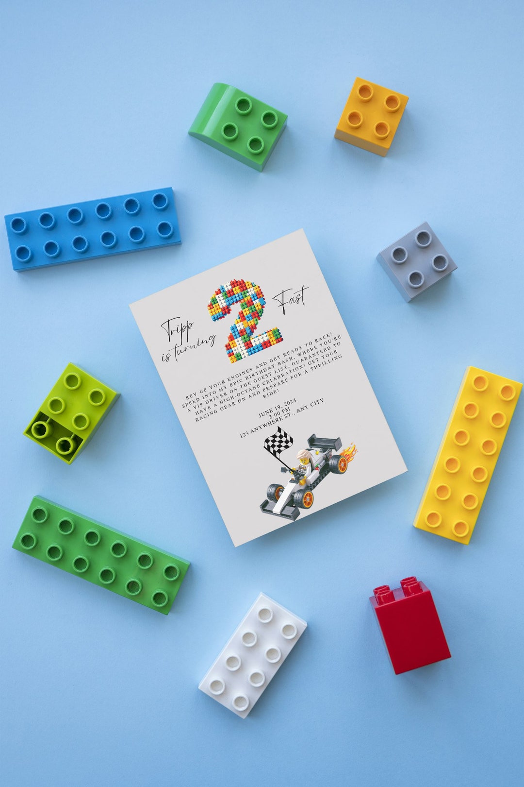 Two Fast Birthday Invitation: Building Blocks Theme (editable in Canva ...