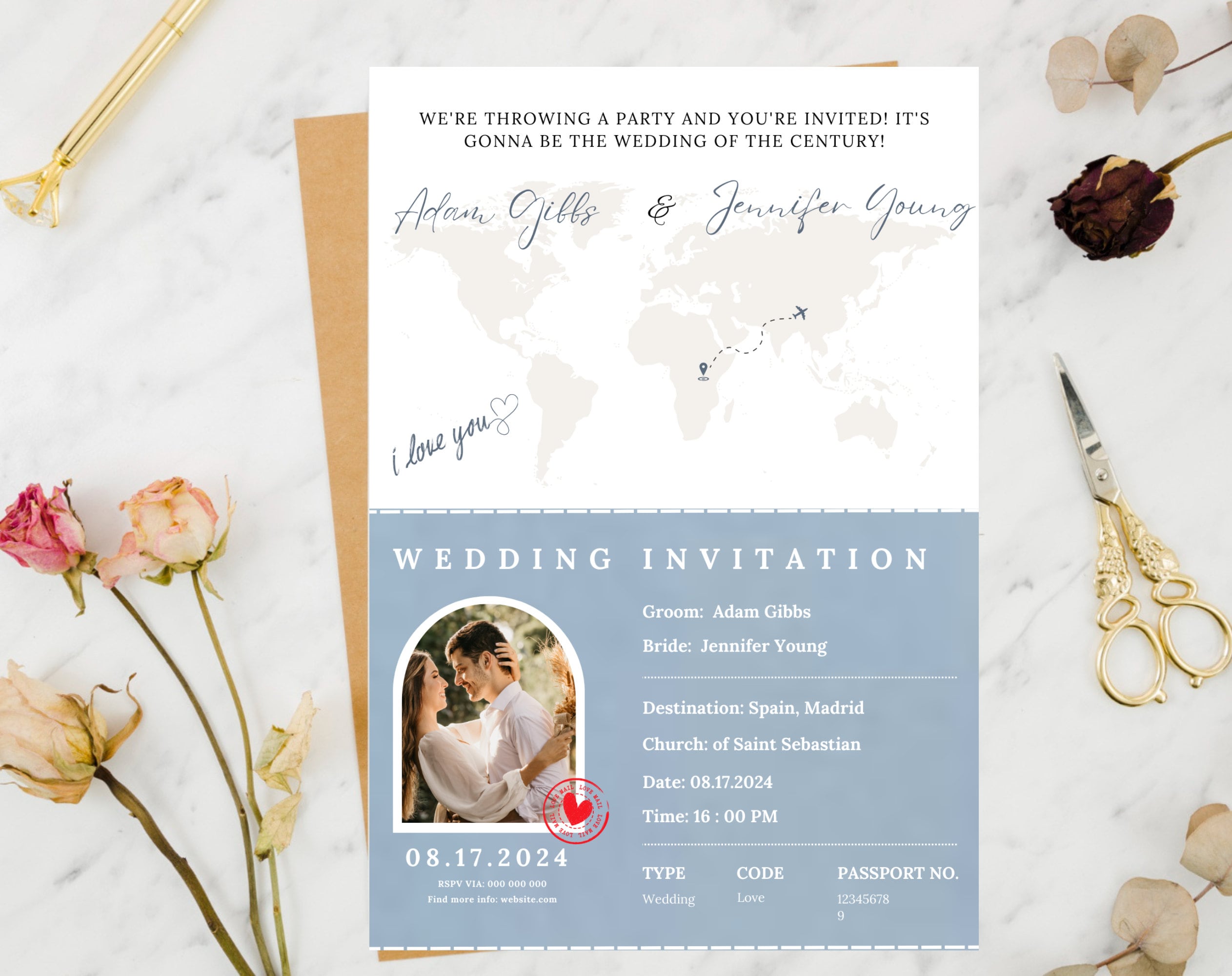 Boarding Pass Wedding Invitation Template Destination Wedding ...