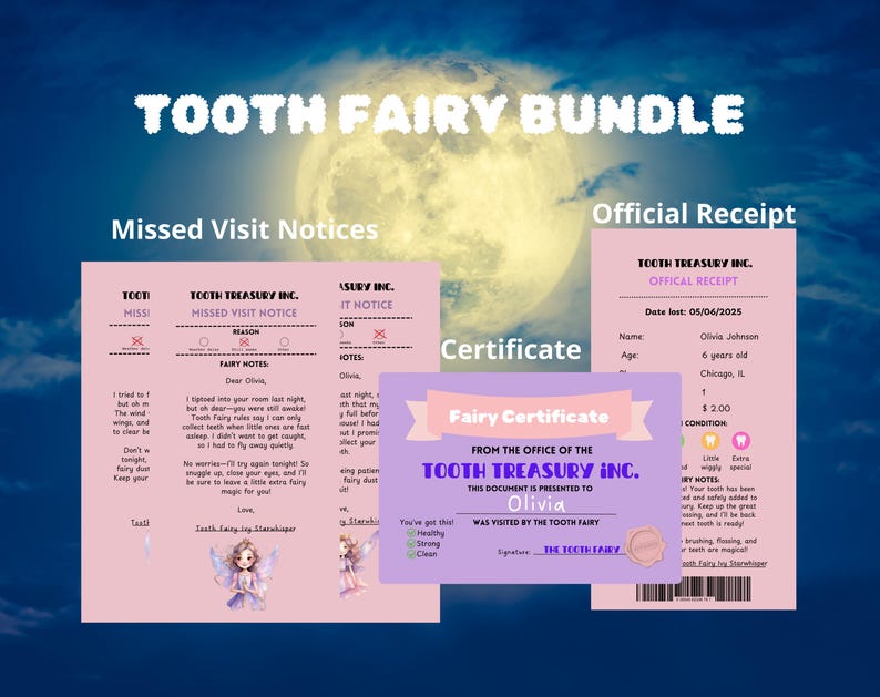Tooth Fairy Bundle: Receipt, Note, Certificate (editable Printable) - Etsy