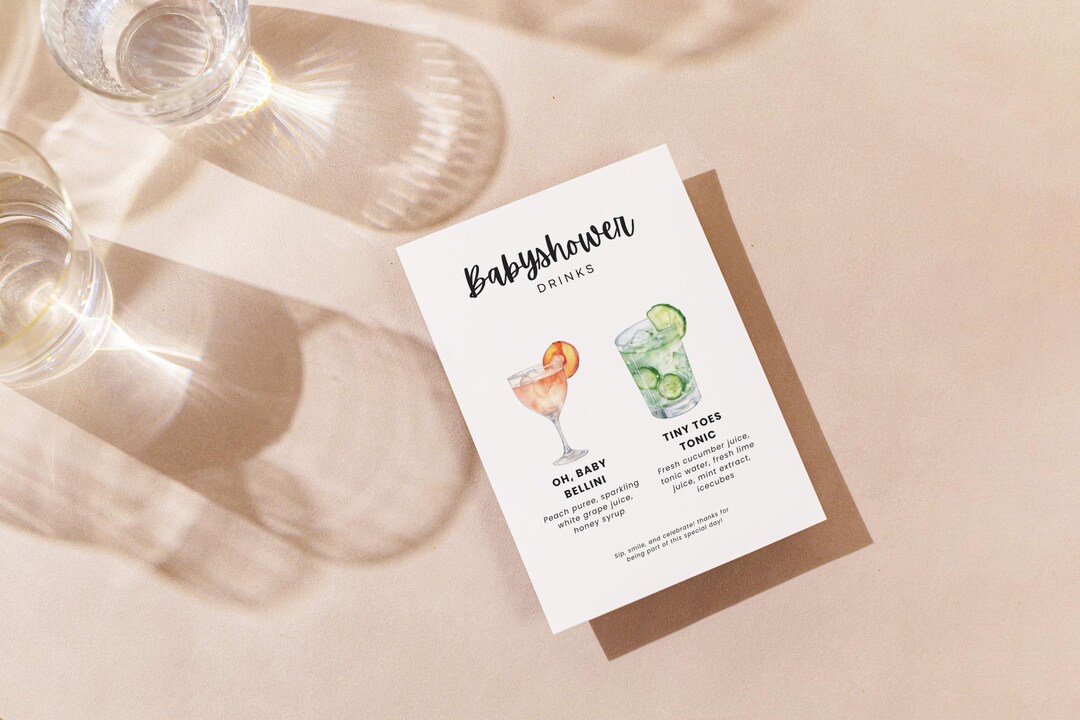 Babyshower Mocktail Menu, Mocktail Menu Template, Editable Drink Sign ...