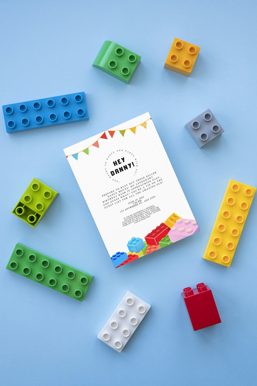 Building Bricks Birthday Party Invite | Colourful Theme | for Boys and ...