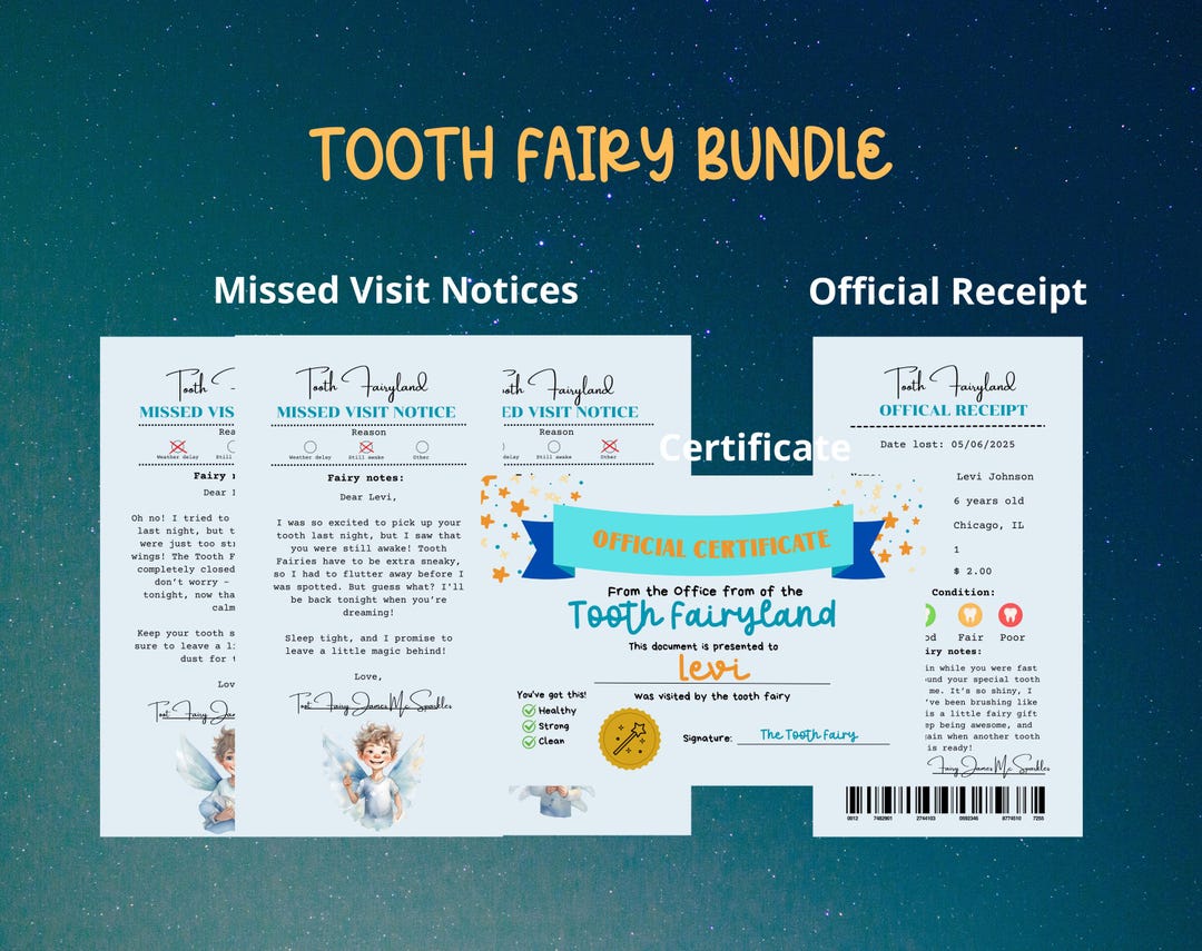 Tooth Fairy Bundle, Tooth Fairy Receipt, Tooth Fairy Note, Pillow ...