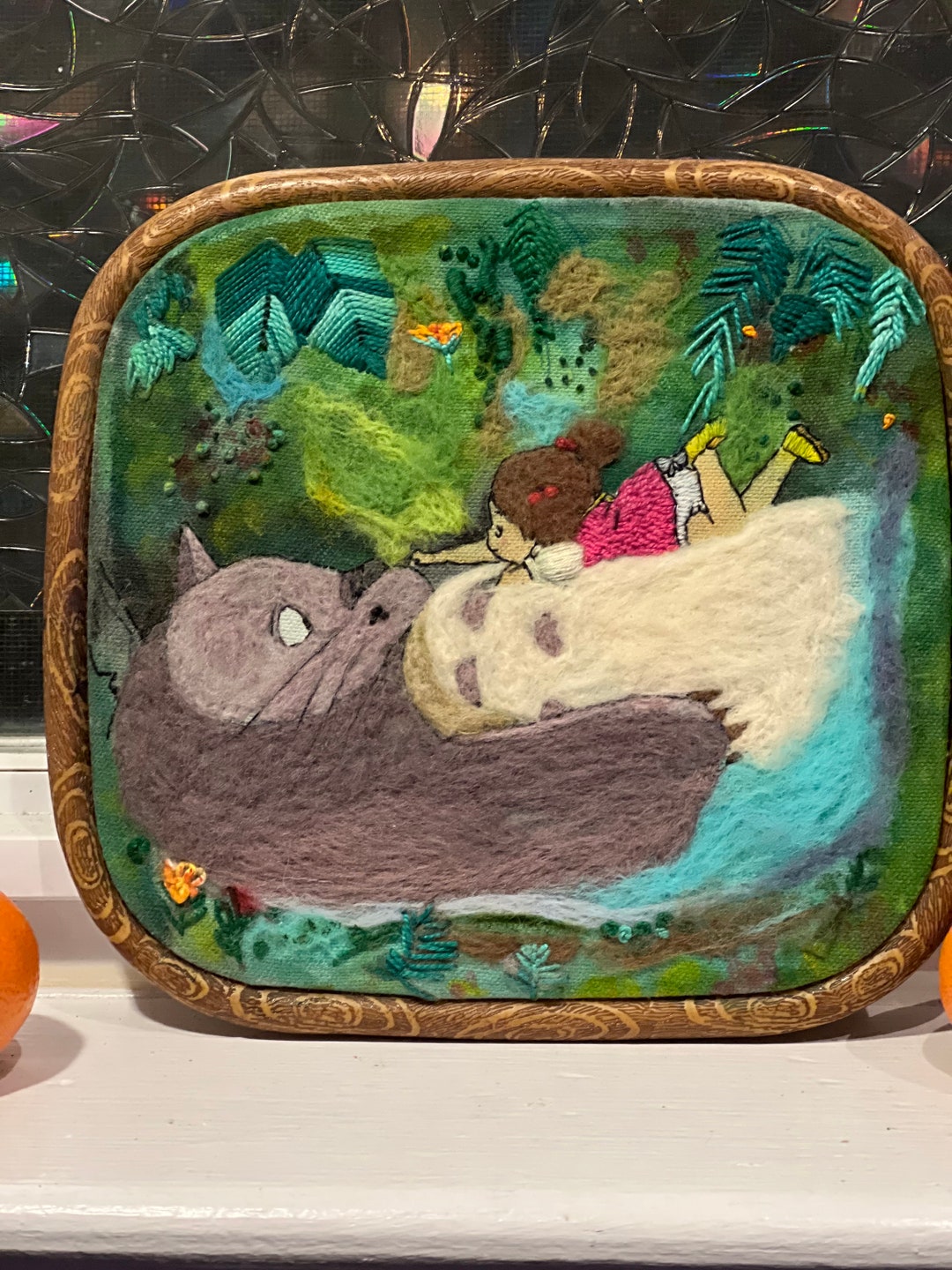 CUDDLE WITH TOTORO Hayao Miyazaki Fan Art Embroidered, Needle Felting ...
