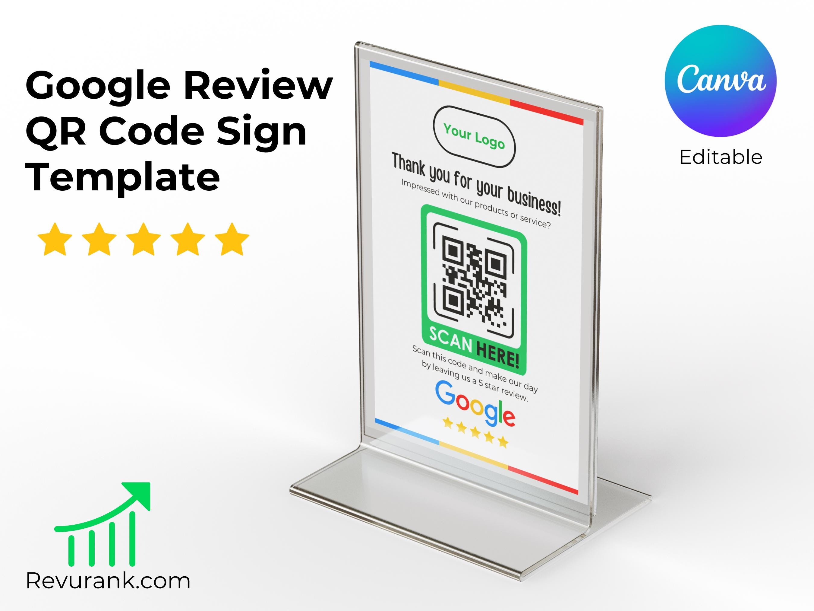 Google Review QR Code Sign Canva Template, Business Review Request Sign ...