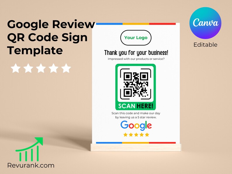 Google Review QR Code Sign Canva Template, Business Review Request Sign ...