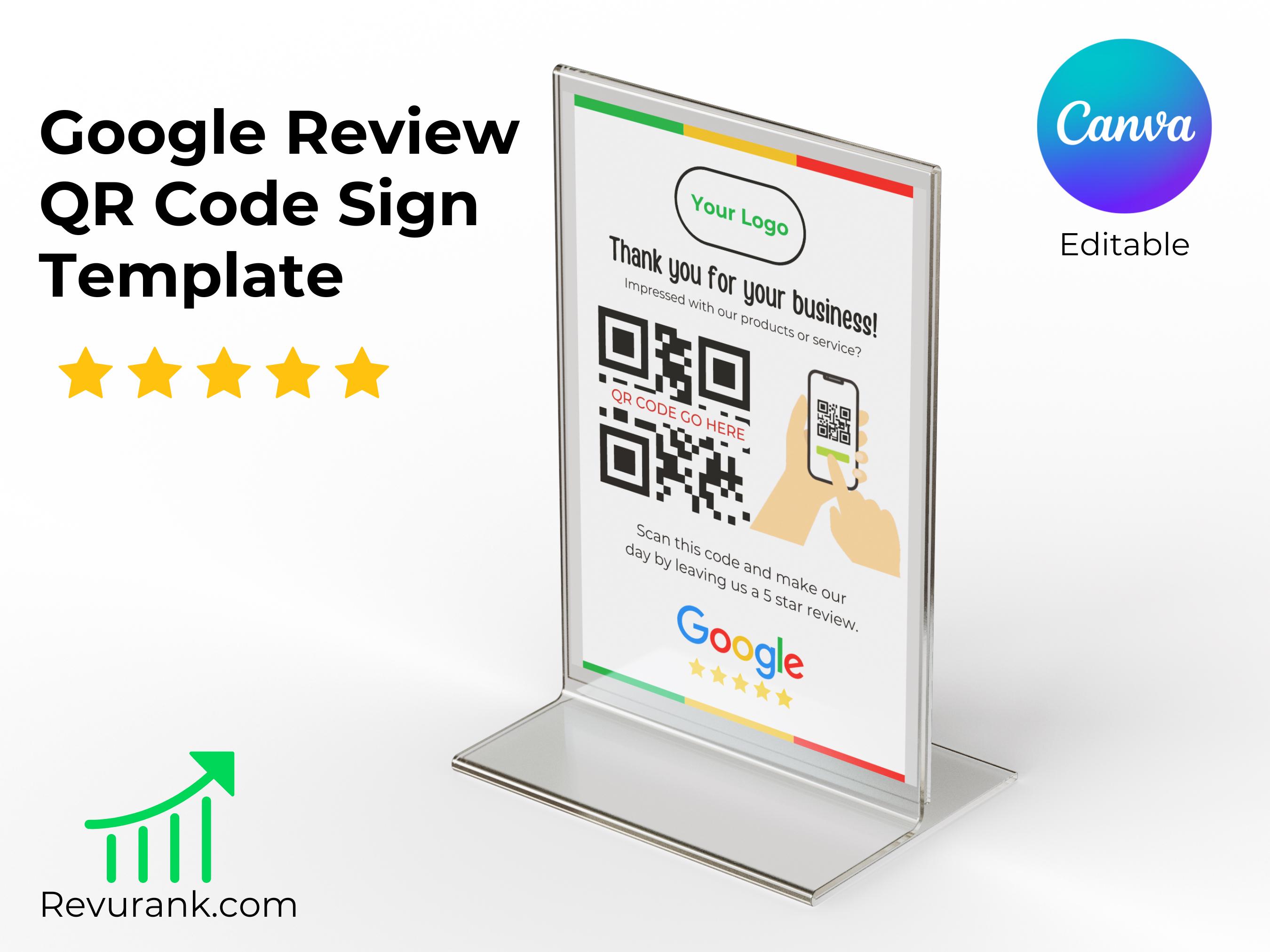 Google Review QR Code Sign Canva Template, Business Review Request Sign ...