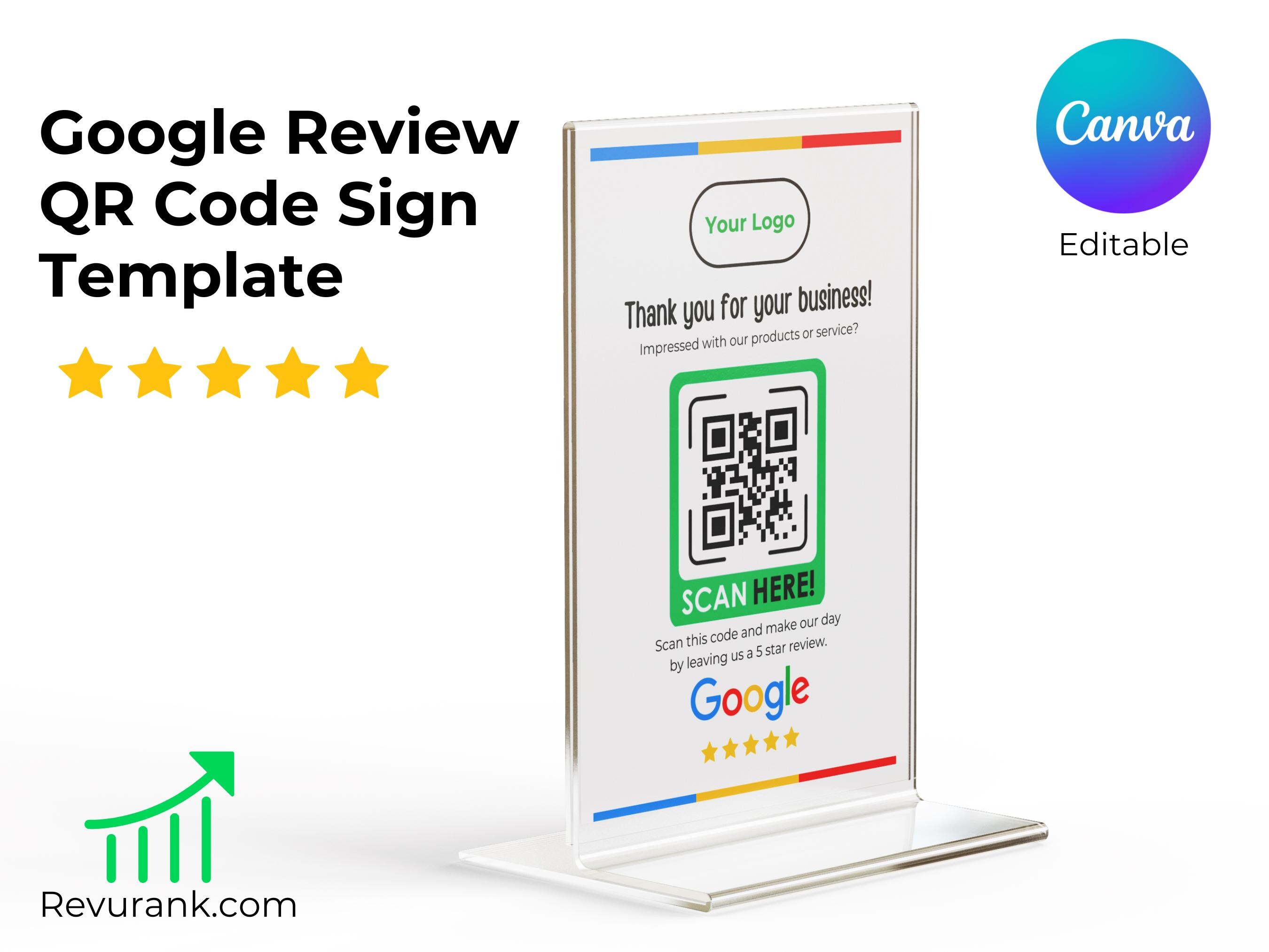 Google Review QR Code Sign Canva Template, Business Review Request Sign ...