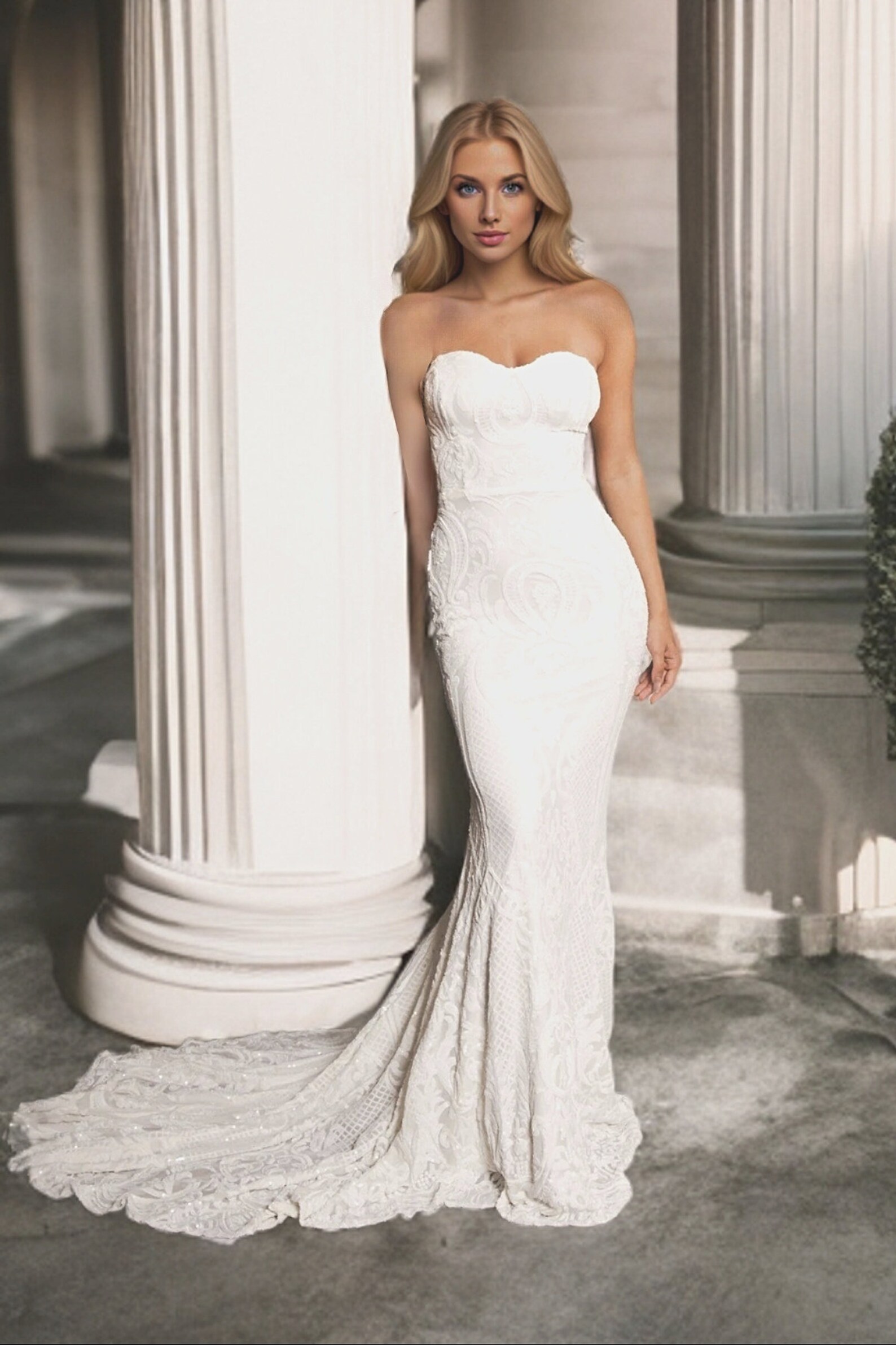 Amari Sequin Gown Elegant Shiny Sequin Mermaid Strapless Sweetheart Wedding Dress Sparkle Boho ...